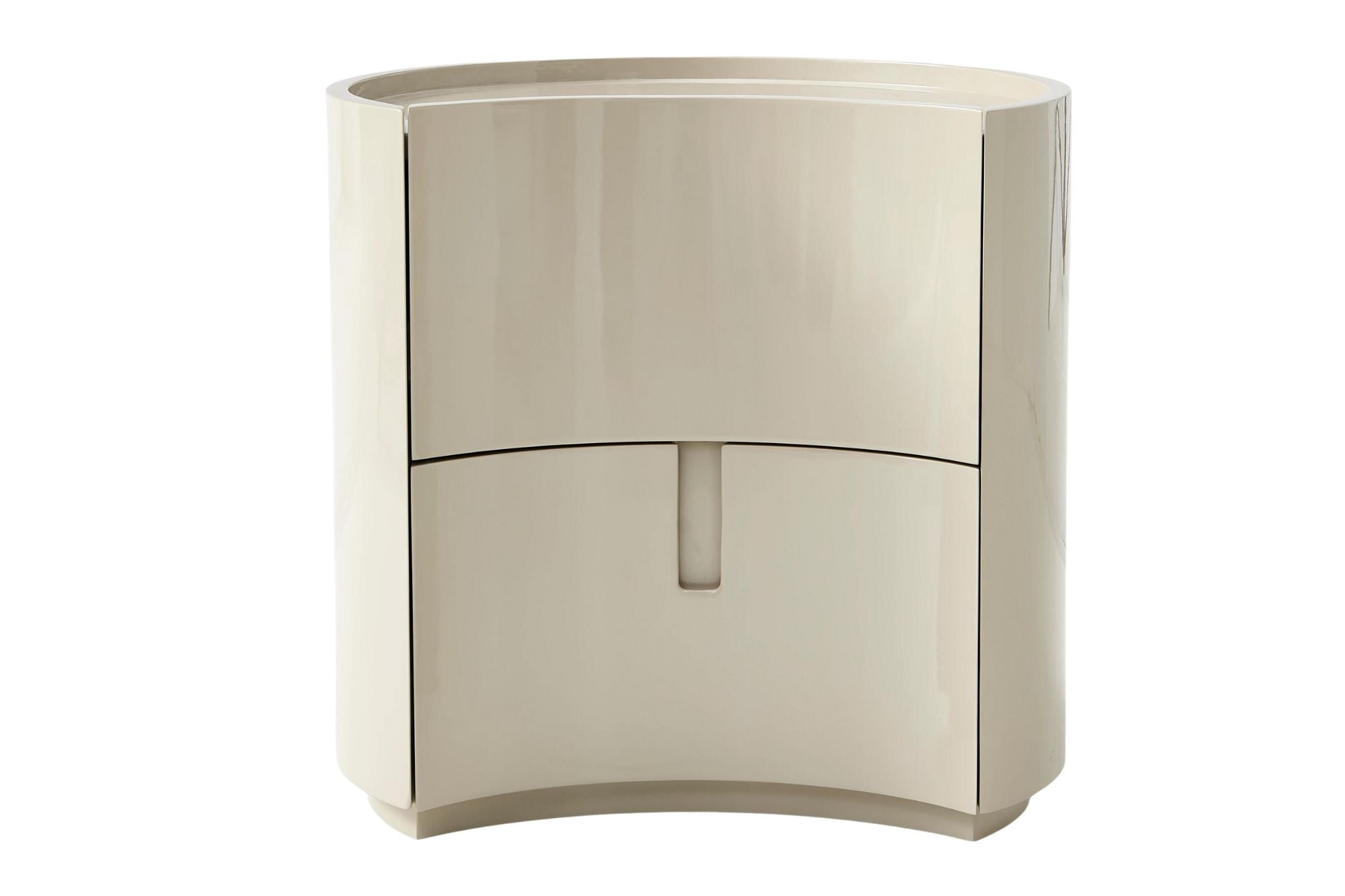 Crescent Bedside Table Greige – High Gloss, 2 Soft-Closing Drawers